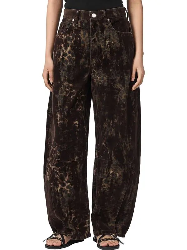 ALLSAINTS Jett Flock Leopard Print Wide Leg Jeans - Leppo Brown