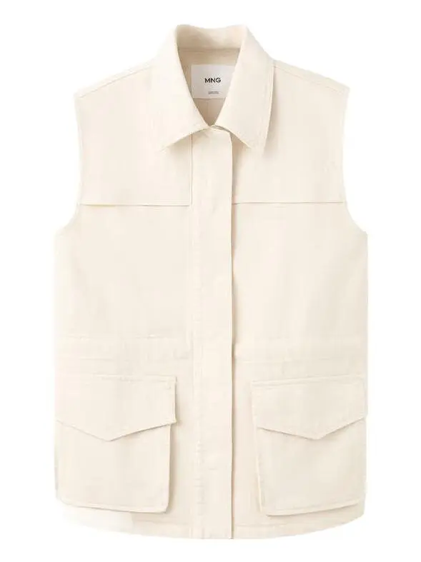 Mango Oversize Denim Vest - Ecru