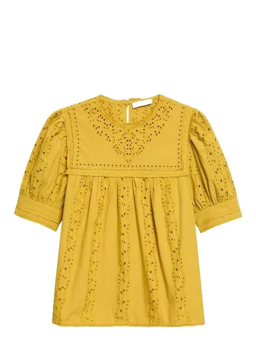 Ulla Johnson Una Eyelet Puff Sleeve Cotton Top - Citrine
