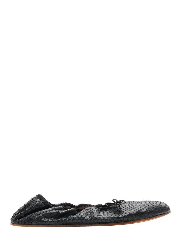 THE ROW Round Snake-effect Leather Ballet Flats - Black