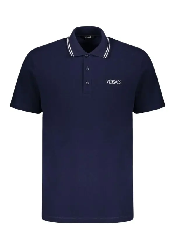 Versace Embroidered Cotton Polo Shirt - Blue