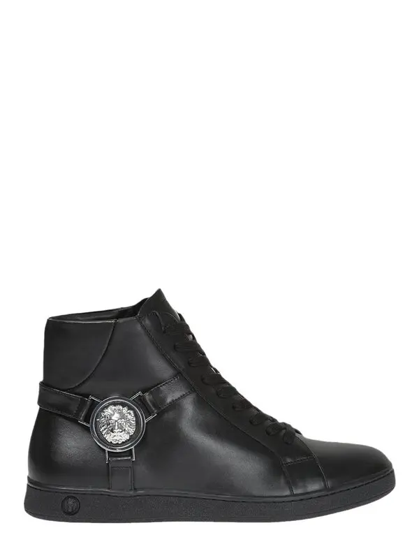 Versace High Top Sneakers With Lion Medallion Detail - Black