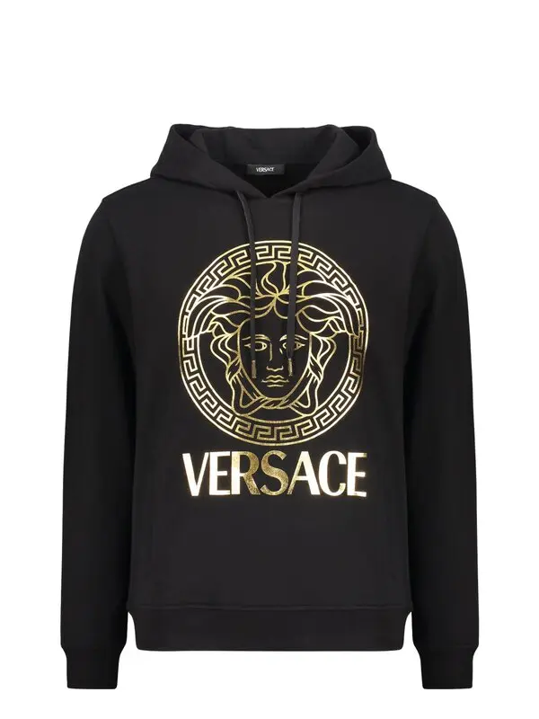 Versace Cotton Hoodie With Medusa Logo - Black