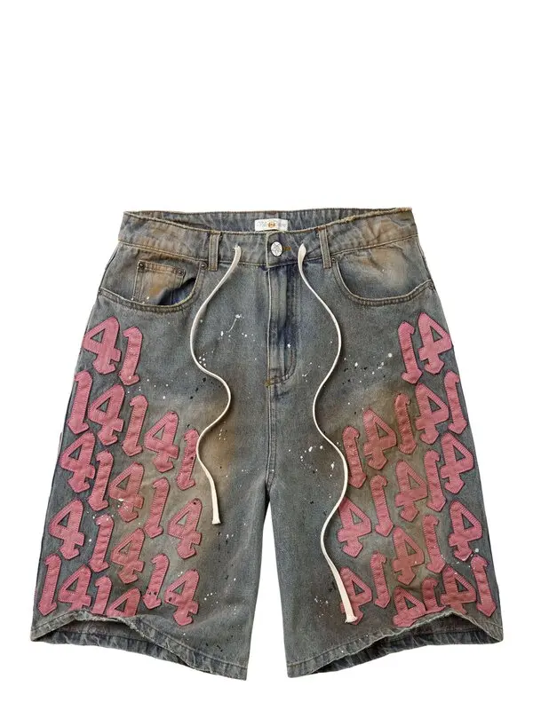 VALE FOREVER Mid Wash Denim Jorts With Appliqué Detail - Blue