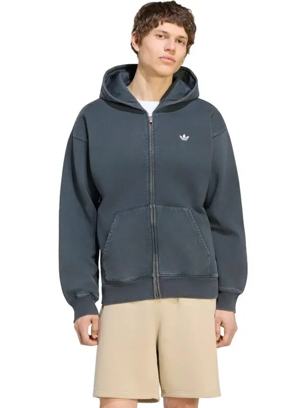 Adidas Trefoil Essentials Washed Full Zip Loose Hoodie - Black