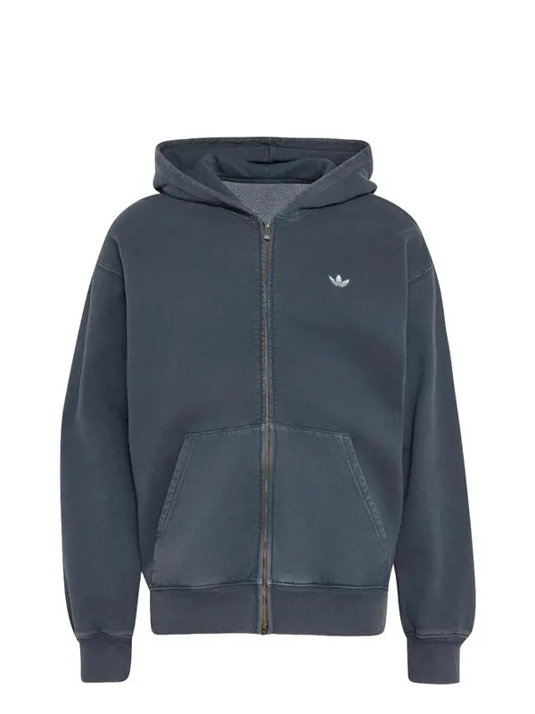 Adidas Trefoil Essentials Washed Full Zip Loose Hoodie - Black