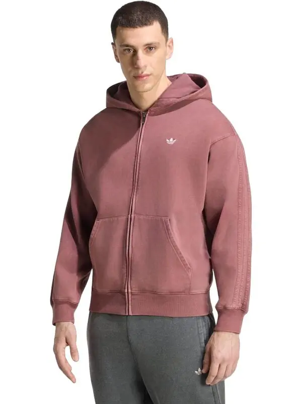 Adidas Trefoil Essentials Washed Full Zip Loose Hoodie - Maroon