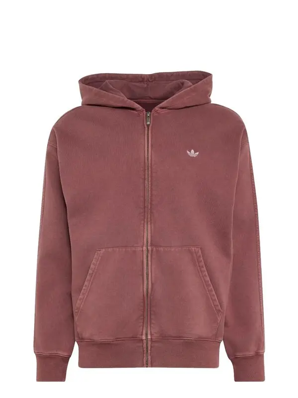 Adidas Trefoil Essentials Washed Full Zip Loose Hoodie - Maroon