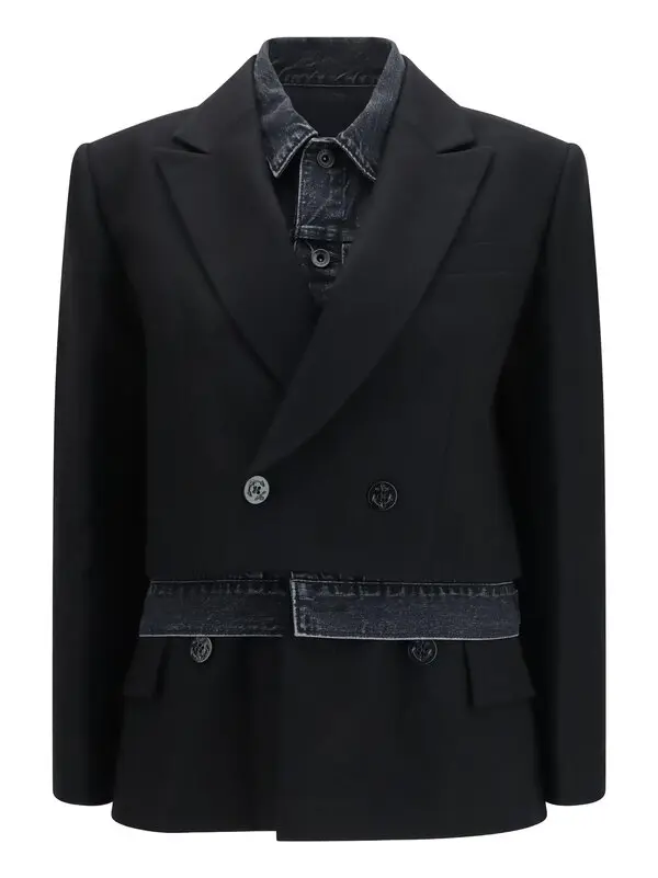 Sacai Wool Flannel And Denim Jacket - Black