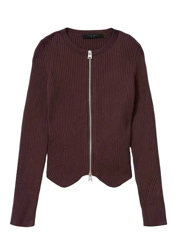 ALLSAINTS Ribbed Cruz Cardigan With Two-way Zip - Brown