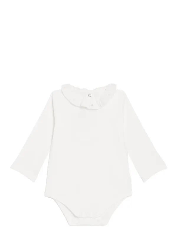 MARIE-CHANTAL Pima Cotton Athena-embroidered Long Sleeve Bodysuit - White