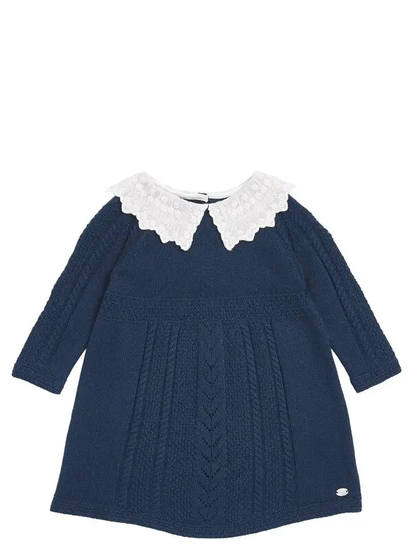 TARTINE ET CHOCOLAT Wool-blend Lace-collar Knitted Dress - Navy