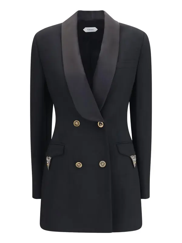 Versace Wool Double Breasted Blazer - Black