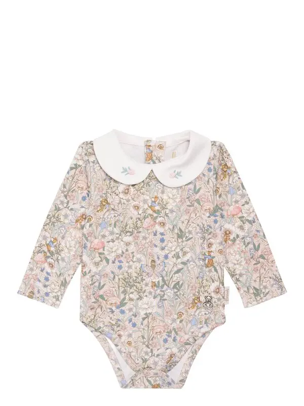 Harrods Cotton Printed Bodysuit With Embroidered Collar - Pink
