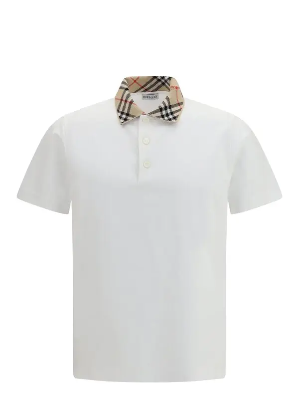 Burberry Cotton Check Collar Polo - White