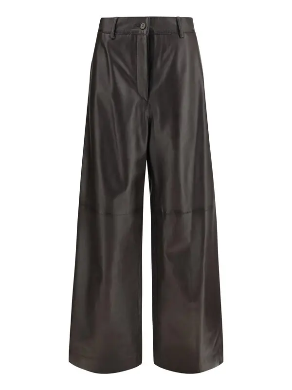 P.a.r.o.s.h Wide Leg Palazzo Leather Pants - Brown