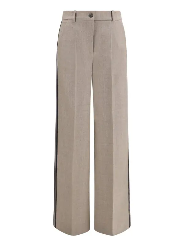 P.a.r.o.s.h Virgin Wool Wide Leg Palazzo Pants With Striped Band - Gray