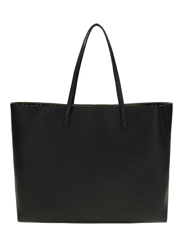 Fendi Medium Roll Roman Leather Shopping Bag - Black