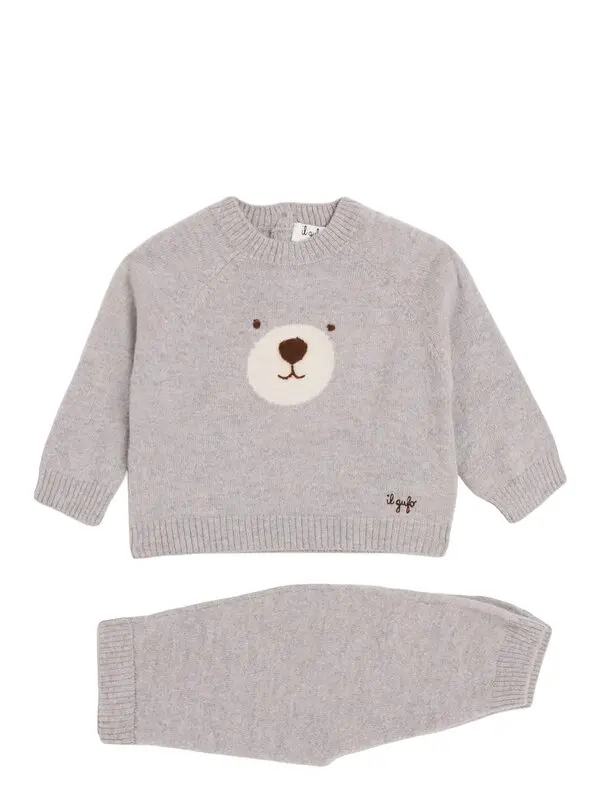 IL GUFO Wool Bear Motif Sweater And Sweatpants Set - Blue