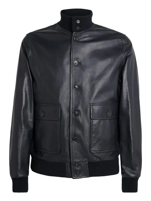 VALSTAR Leather Padded Bomber Jacket - Navy