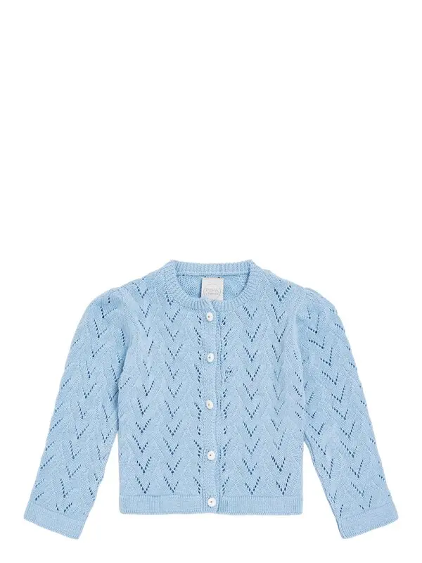 Pepa London Cotton Openwork Cardigan With Puffed Shoulders - Blue