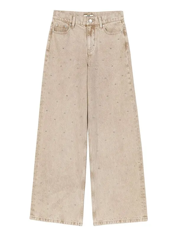 Maje Rhinestone Embellished Wide-leg Jeans - Beige
