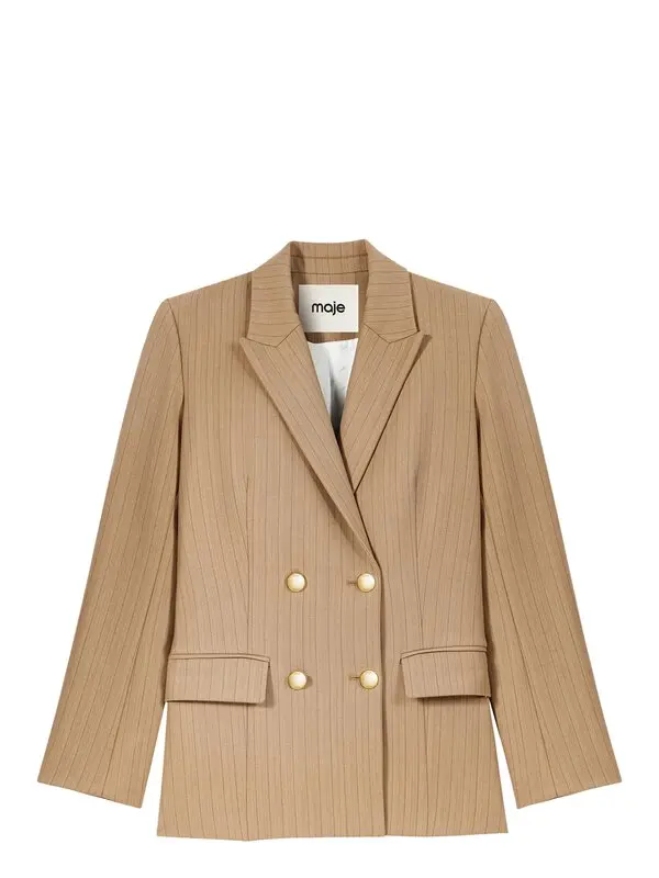 Maje Wool-blend Striped Double-breasted Blazer - Beige
