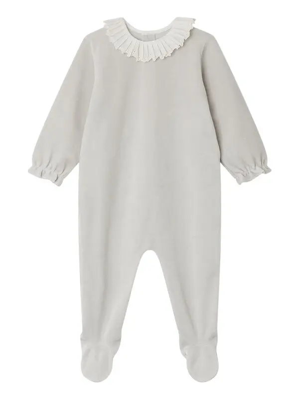 Bonpoint Cotton Héritier Sleepsuit With Broderie Anglaise Collar - Blue