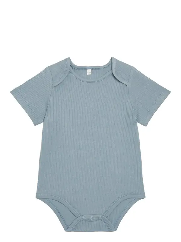 MORI Bamboo-blend Short-sleeve Ribbed Bodysuit - Blue