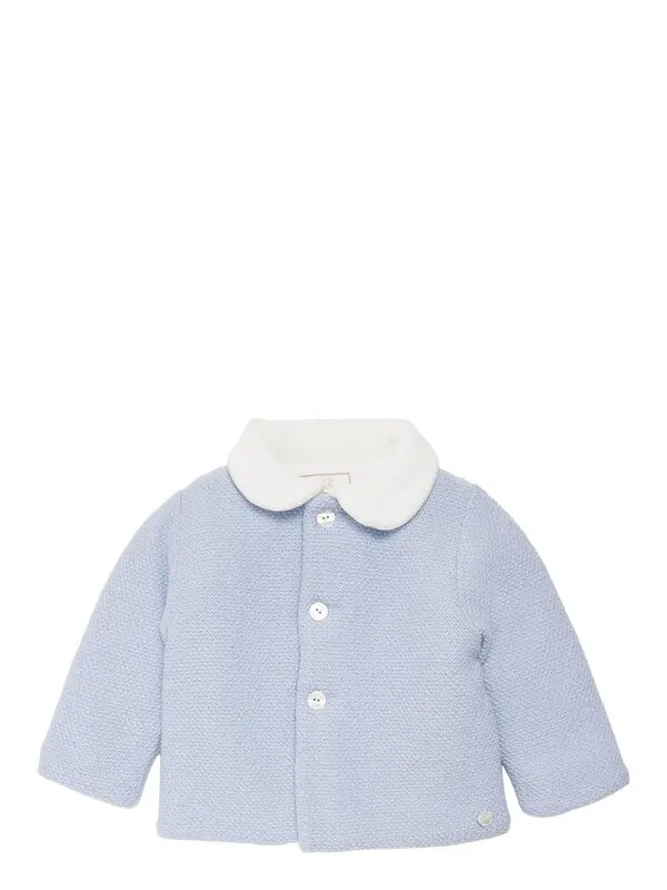 PAZ RODRIGUEZ Cotton Knit Cardigan With Shawl Collar - Blue