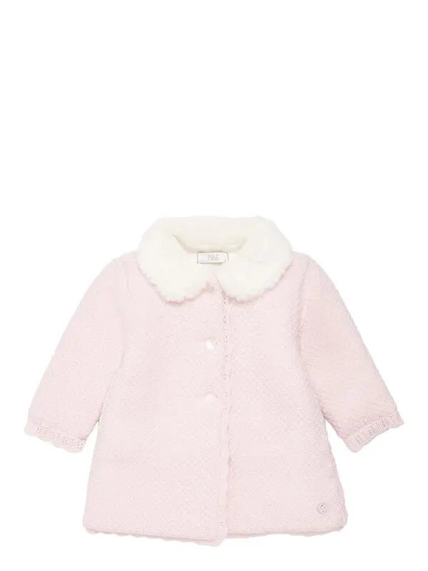 PAZ RODRIGUEZ Wool Knitted Coat With Faux Fur Trim - Pink