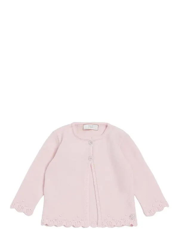 PAZ RODRIGUEZ Cotton Knit Cardigan With Pom-pom Trim - Pink