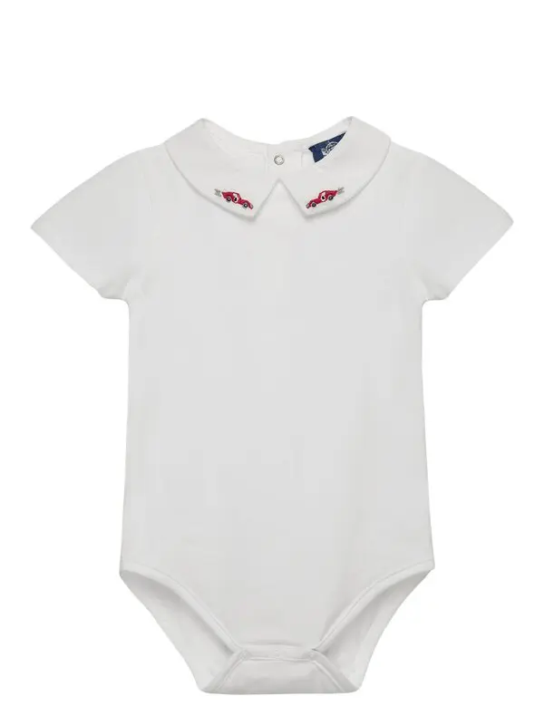 Trotters Stretch-cotton Car Bodysuit - White