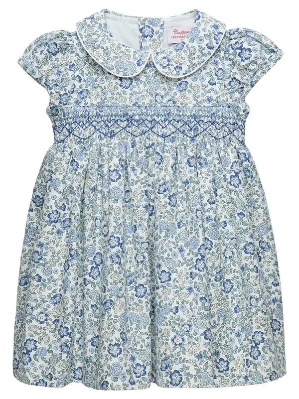 Trotters Cotton Arabella Smocked Dress - Blue