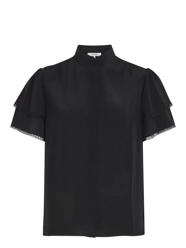 FRAME Silk Arcadia Blouse With Mandarin Collar And Layered Sleeves - Black