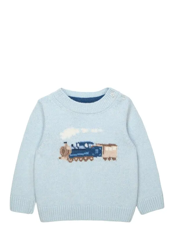 Trotters Wool-blend Steam Train Sweater - Blue