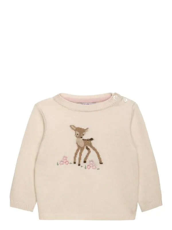 Trotters Wool-blend Fawn Intarsia Sweater - White
