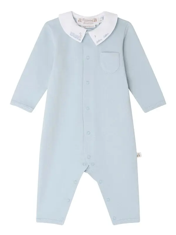 Bonpoint Cotton Embroidered Collar Playsuit - Blue