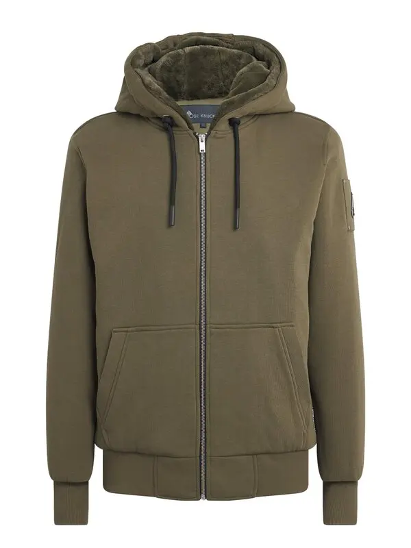 Moose Knuckles Padded Bunny Zip-up Hoodie With Faux Fur Trim - Green