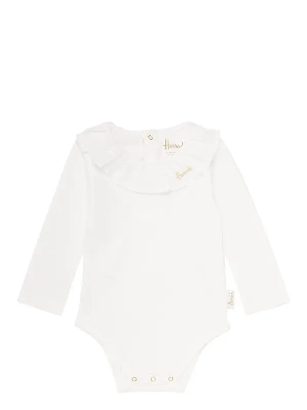 Harrods Cotton Bodysuit With Ruffle Collar - Ivory