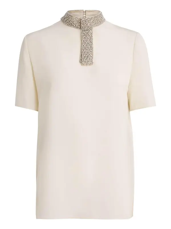 Valentino Garavani Embellished Silk Top - Nude
