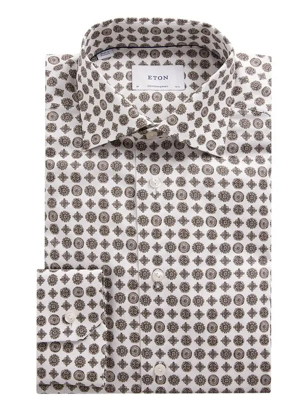Eton Signature Twill Geometric Shirt - Brown