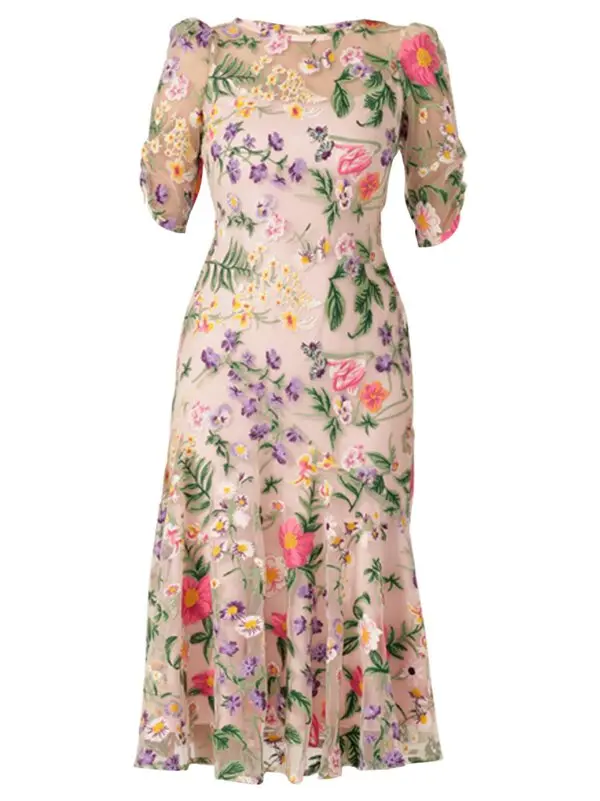SACHA DRAKE Cardelina Embroidered Midi Dress - Pink