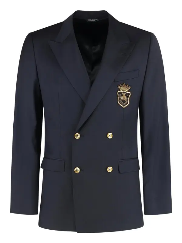 Dolce & Gabbana Double-breasted Virgin Wool Jacket With Lapel Collar - Blue