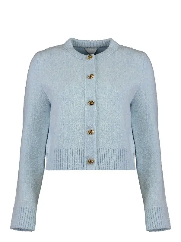 Bottega Veneta Bouclé Wool Cardigan With Metal Knot Buttons - Light Blue
