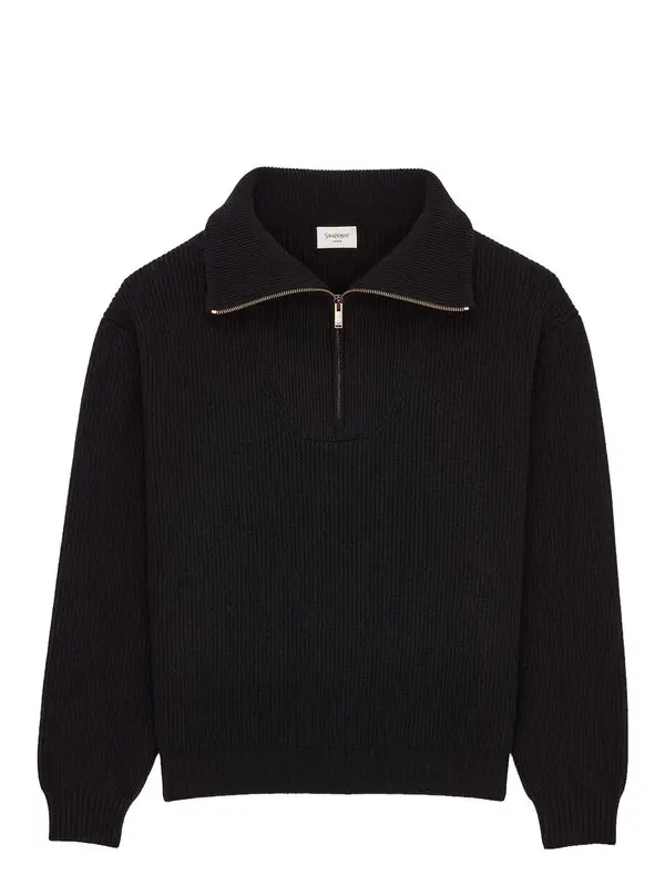Saint Laurent Truck-driver Collar Zip-up Sweater - Noir