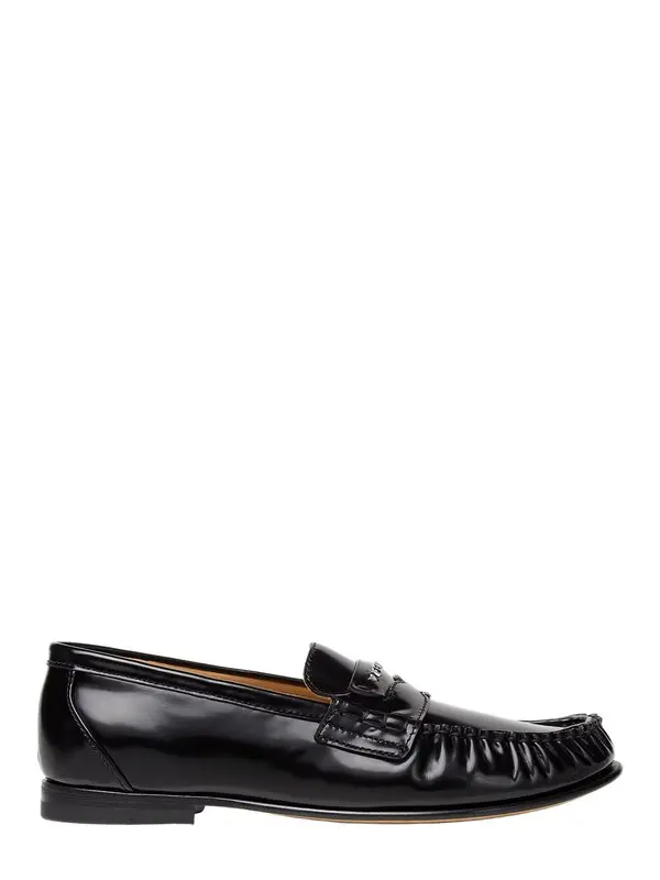 Fendi Moccasin Flats In Shiny Calfskin With Palladium-finish Hardware - Nero