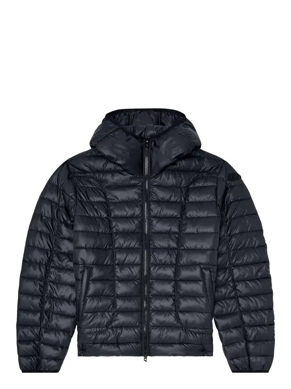 DIESEL® Hooded Zip-up Sleeveless Down Jacket With Logo Patch - Nero