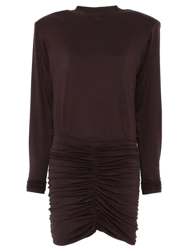Andamane Round Neck Ruched Short-sleeve Mini Dress With Padded Shoulders - Rosso