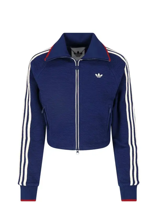 Adidas Cropped Track Jacket With Stand Collar - Blue